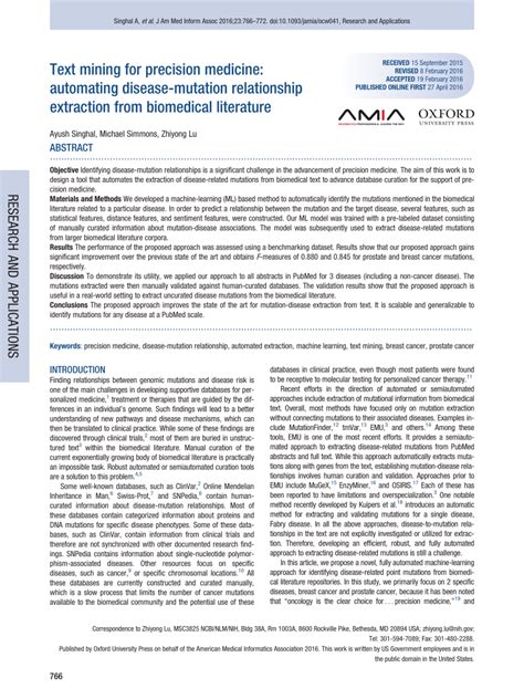 Pdf Text Mining For Precision Medicine Automating Disease Mutation