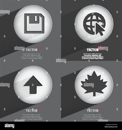 Set Of One Color Web Buttons Flat Design Simple Circle Sticker Internet Sign Gray Background