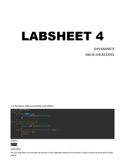 Cse23355 Labsheet 4 Pdf Method Computer Programming Inheritance