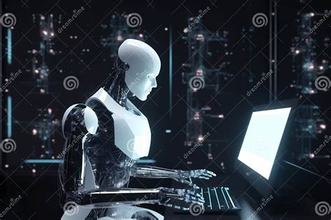 Robot Using A Computer Representing An Artificial Intelligence Stock Illustration Illustration