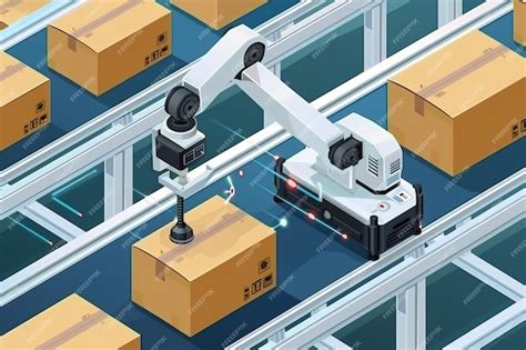 Premium Photo Isometric Robot Automation Composition With Robotic Arm Laser Printing Assembly