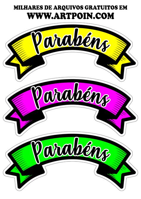 Faixas Coloridas De Parabéns Ideal Para Topo De Bolo Png