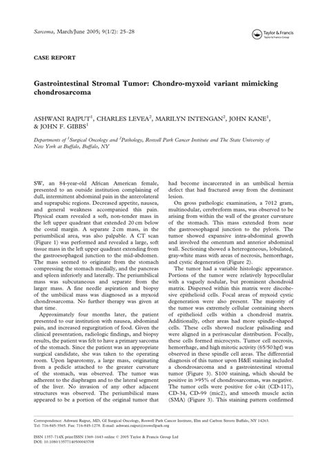 Pdf Gastrointestinal Stromal Tumor Chondro Myxoid Variant Mimicking Chondrosarcoma