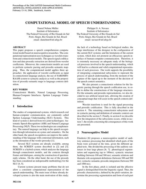 Pdf Computational Model Of Speech Understanding