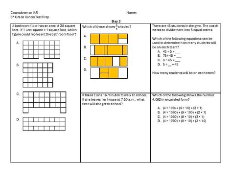3rd Grade Illinois Iar Math Test Prep Standards Review 10 Days Of Practice