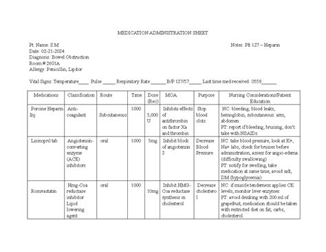 Med Sheet N3l Medication Administration Sheet Pt Name S Notes Plt