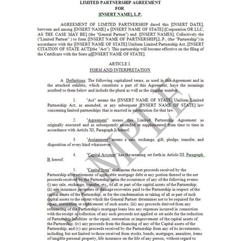Limited Partnership Agreement Template