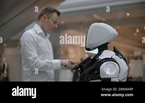 Electronics Engineer Working Scientist Inventor On Robot Construction Slow Motion Modern