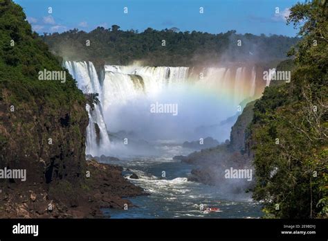 A Section Of The Iguazu Falls Looking From The Argentinian Side Towards