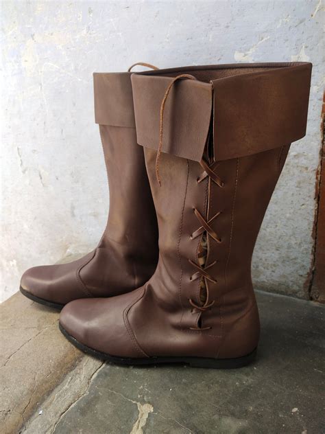 Medieval Leather Boots Brown Renaissance Pirate Costume Etsy