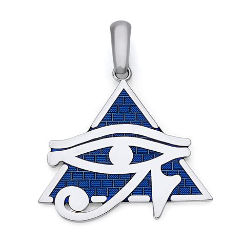 Eye Of Horus Pyramid Pendant Necklace In Solid Gold With Blue Enamel