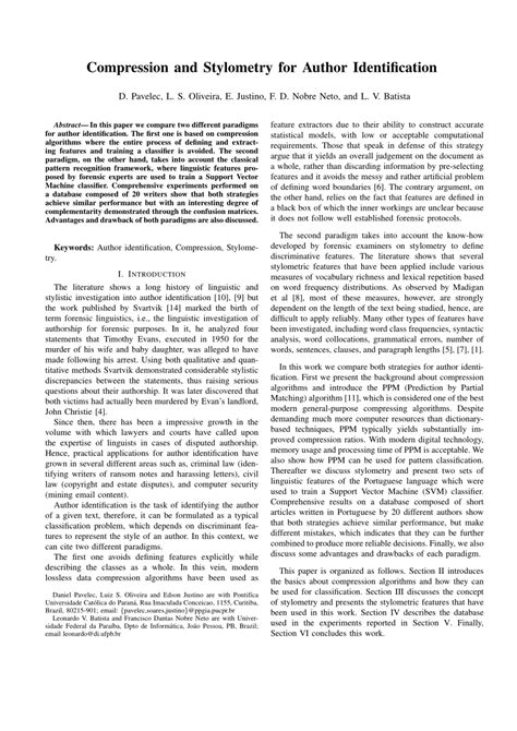 Pdf Compression And Stylometry For Author Identification