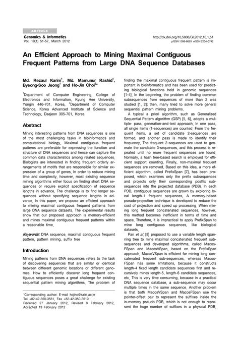 Pdf An Efficient Approach To Mining Maximal Contiguous Frequent Patterns From Large Dna