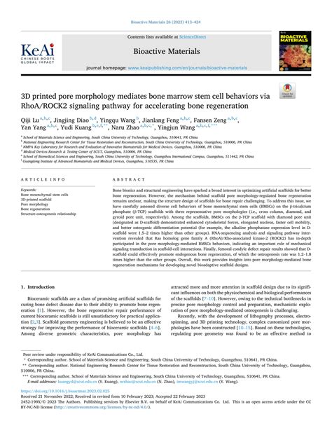 Pdf 3d Printed Pore Morphology Mediates Bone Marrow Stem Cell