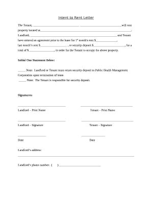 Intent To Rent Letter Blank Fillable Template Fill Out Print