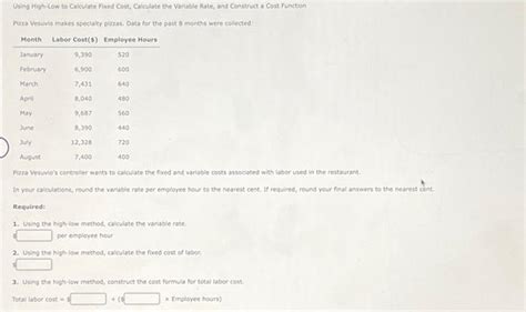 Solved Using High Low To Calculate Fixed Cost Calculate The