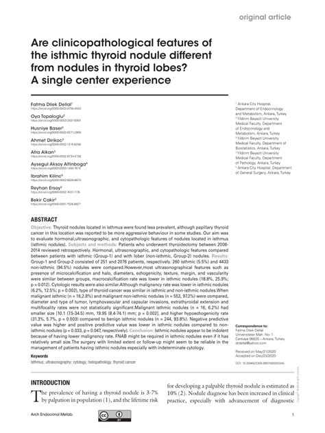 Pdf Are Clinicopathological Features Of The Isthmic Thyroid Nodule Different From Nodules In
