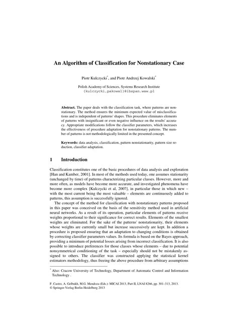 Pdf An Algorithm Of Classification For Nonstationary Case