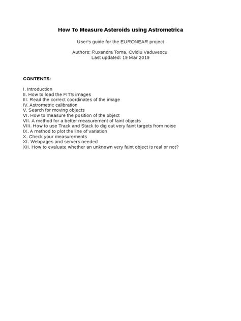 How To Measure Asteroids Using Astrometrica Contents Pdf