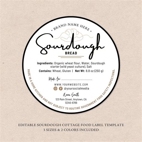 Buy Sourdough Bread Cottage Food Label Home Baked Goods Label Printable