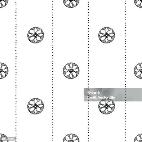 민족 부족 원활한 패턴 배경 흰색 라인 둥근 모양 장식 낙서에 검은 색 손 익사 만다라 인도 아시아 벽지 벡터 일러스트 0명에