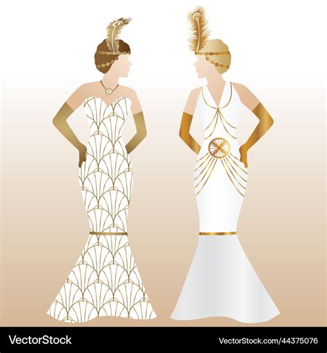 Gatsby Art Deco Dress Design With Women In Bridal Vector Image