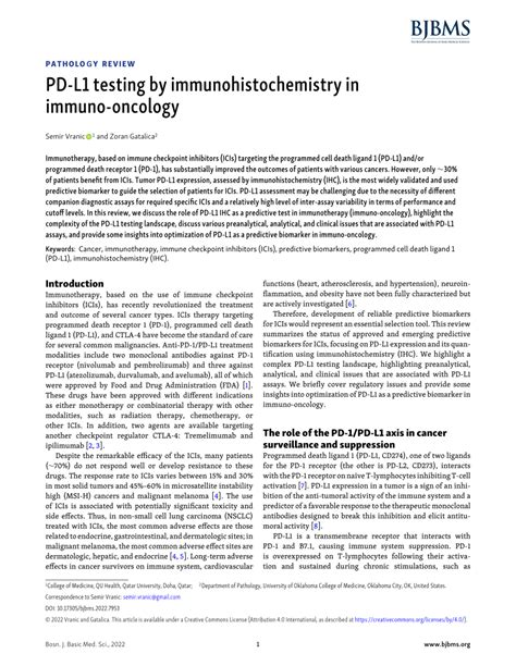 Pdf Pd L1 Testing By Immunohistochemistry In Immuno Oncology