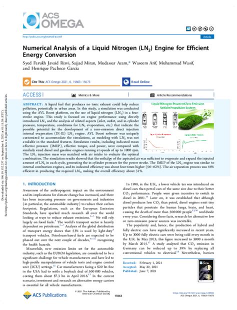 Pdf Numerical Analysis Of A Liquid Nitrogen Ln2 Engine For