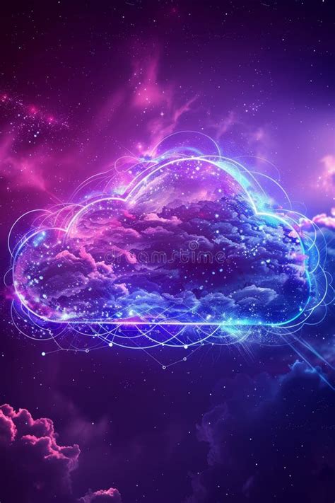 Neon Cloud Computing In Outer Space Background Digital Network And Connection Concept Stock