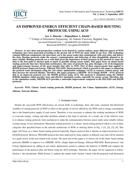 Pdf An Improved Energy Efficient Chain Based Routing Protocol Using Aco
