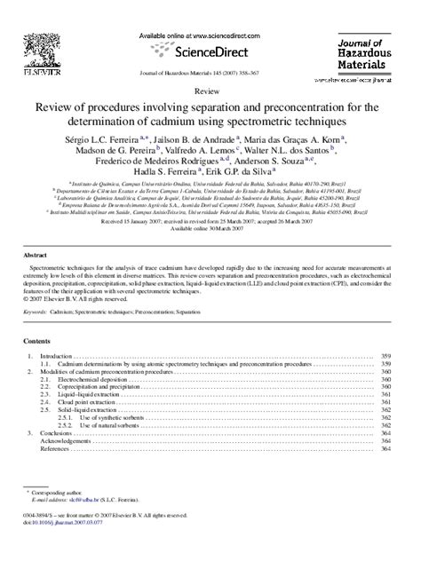 Pdf Review Of Procedures Involving Separation And Preconcentration For The Determination Of