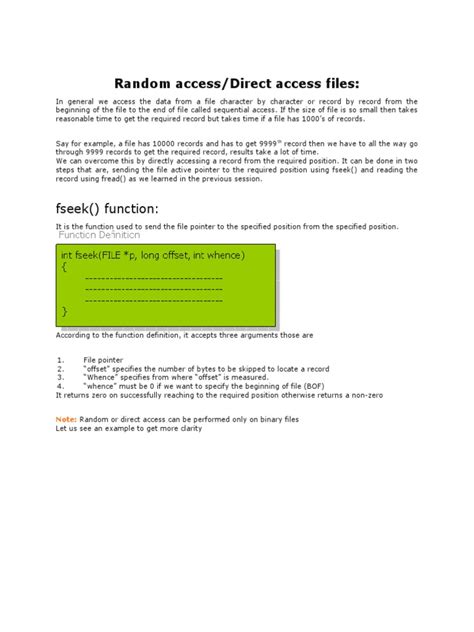Random Access Files In C Pdf Pointer Computer Programming Data