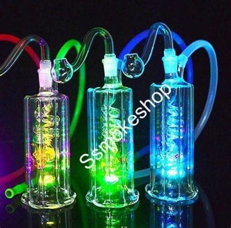 4 5 Glass Portable Oil Burner Pipe Bubbler Coil Perc Led Light