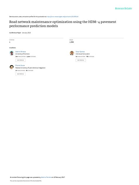 Road Network Maintenance Optimization Using The Hdm 4 Pavement Performance Prediction Models
