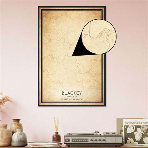 Vintage Blackey Kentucky Map Poster Blackey Ky City Road Wall Art