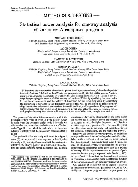 Pdf Statistical Power Analysis For One Way Analysis Of Variance A