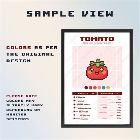 Adorable Pixel Art Tomato Poster Botanical And Nutritional Facts