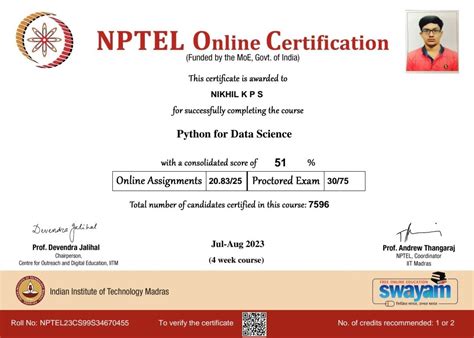 Nikhil K P S On Linkedin Completed Mu First Nptel Online Certtification On Python For Data Science