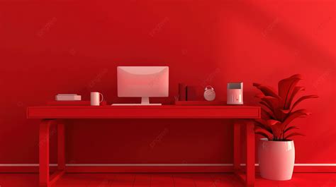 컴퓨터 Pc가 있는 빨간색 사무실 책상의 3d 그림 감시 장치 개인용 컴퓨터 컴퓨터 모니터 배경 일러스트 및 사진 무료