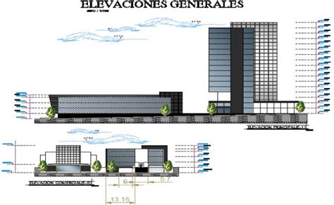 Right Elevation And Back Elevation Shopping Office Complex Detail Dwg