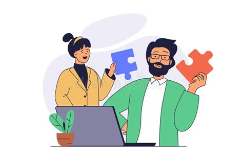Teamwork Concept With Cartoon People In Flat Design For Web Man And Woman Doing Job Tasks And