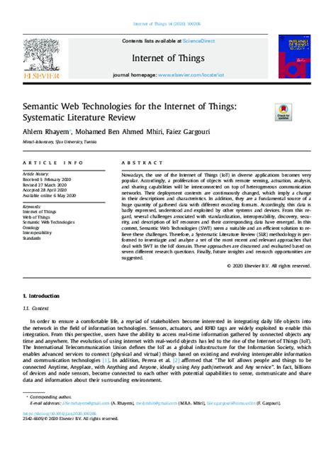 pdf semantic web technologies for the internet of things systematic