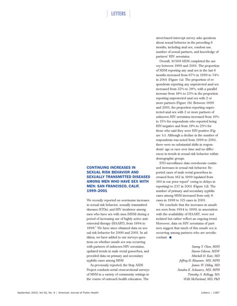 Pdf Continuing Increases In Sexual Risk Behavior And Sexually