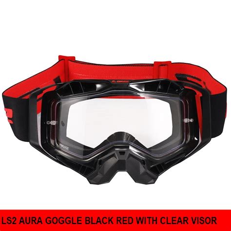 Ls2 Aura Goggle Black Red With Clear Visor Open Road Pune Riding Gear