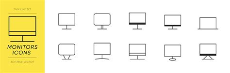 컴퓨터 Pc 모니터 아이콘 벡터 절연 평면 얇은 라인 모니터 화면 웹 기호 설정 아이콘에 대한 스톡 벡터 아트 및 기타 이미지 아이콘 0명 Lcd Istock