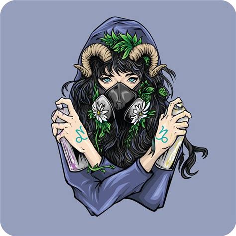 طرح تصویر وکتور زن شاخدار که پیلوکس در دست دارد با خالکوبی جوزا 1689862