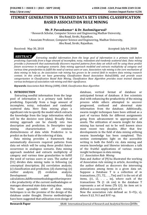 Pdf Itemset Generation In Trained Data Sets Using Classification