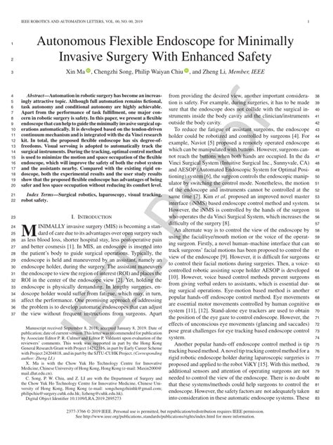 Pdf Autonomous Flexible Endoscope For Minimally Invasive Surgery With Enhanced Safety