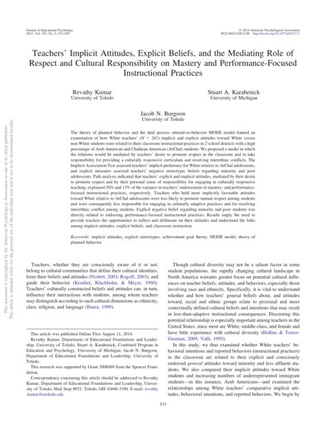 Teachers Implicit Attitudes Explicit Beliefs And The Mediating Role
