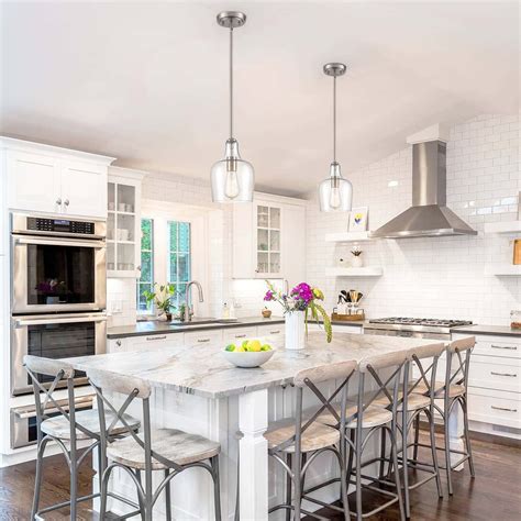 Glass Rod Hung Kitchen Pendant Lighting Brushed Nickel